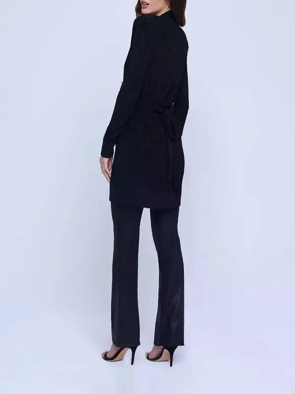 L'Agence Metallic-threading Belted Cardigan - Black