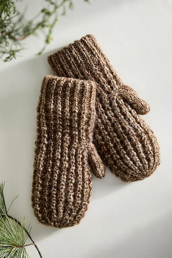BICKLEY + MITCHELL Fisherman Knit Mittens - Brown
