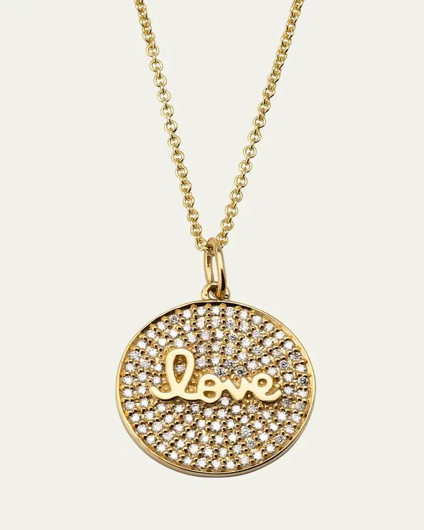 SYDNEY EVAN Diamond Love Script Medallion Necklace - Gold