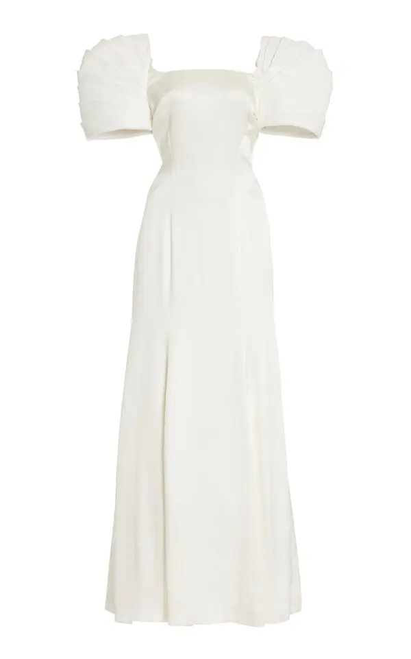 Gabriela Hearst Duchess Pleated Leather Sleeve Silk Maxi Dress Only - Ivory  | Editorialist