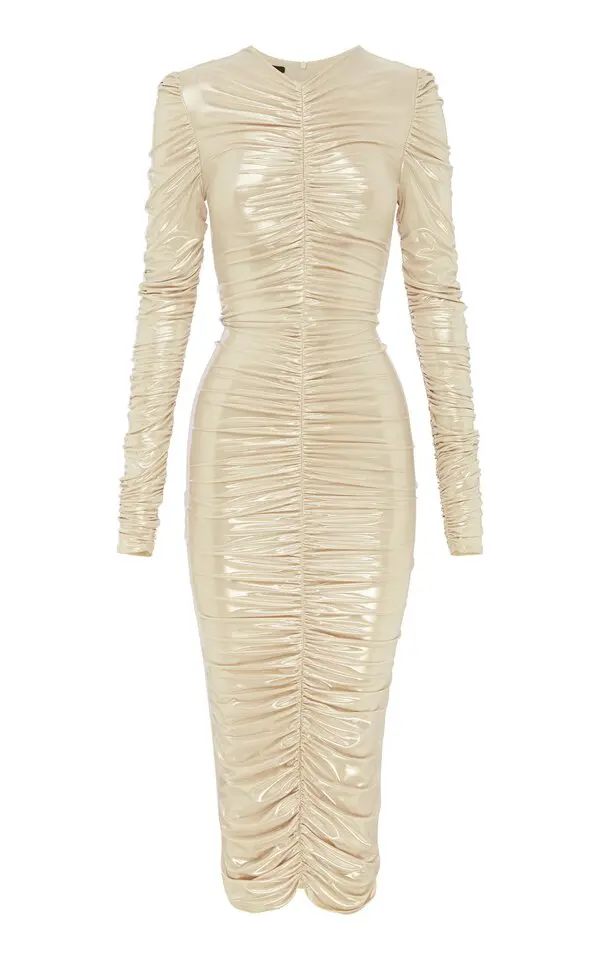 Alex Perry Ruched Metallic Jersey Midi Dress Au 10 Only - Ivory |  Editorialist
