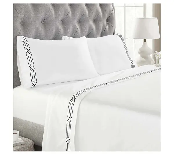SUPERIOR Egyptian Cotton 1200tc Embroidered Bed Sheet Set,king - One-color