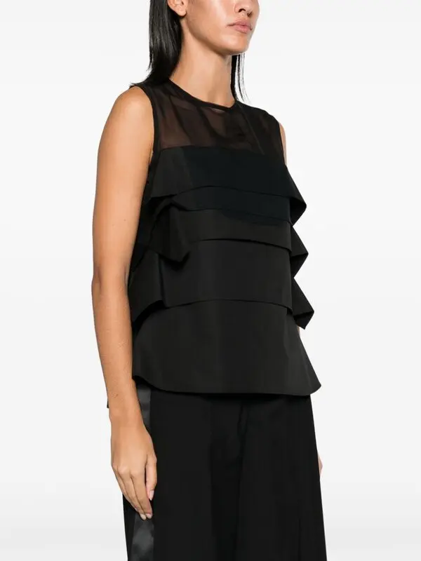 Sacai Ruffled Sheer-yoke Sleeveless Top