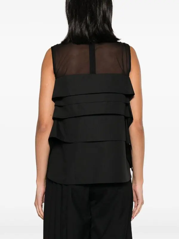 Sacai Ruffled Sheer-yoke Sleeveless Top