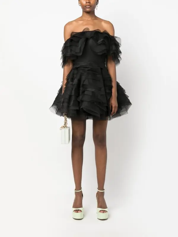 ANA RADU Off-shoulder Organza Minidress - Black