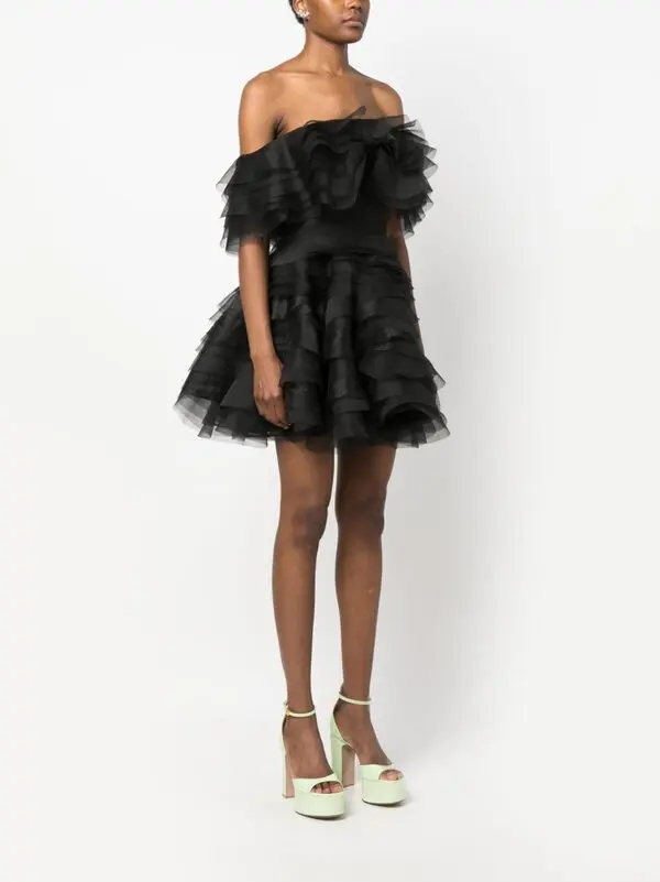 ANA RADU Off-shoulder Organza Minidress - Black