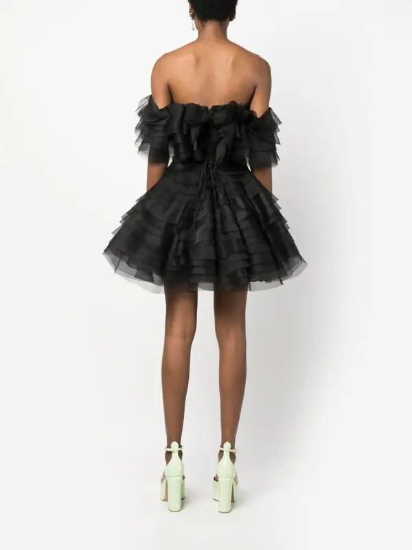 ANA RADU Off-shoulder Organza Minidress - Black