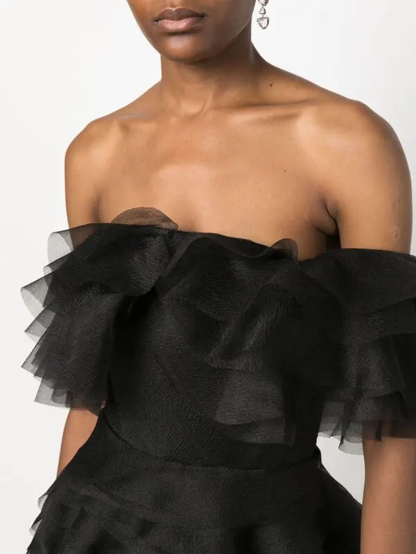 ANA RADU Off-shoulder Organza Minidress - Black