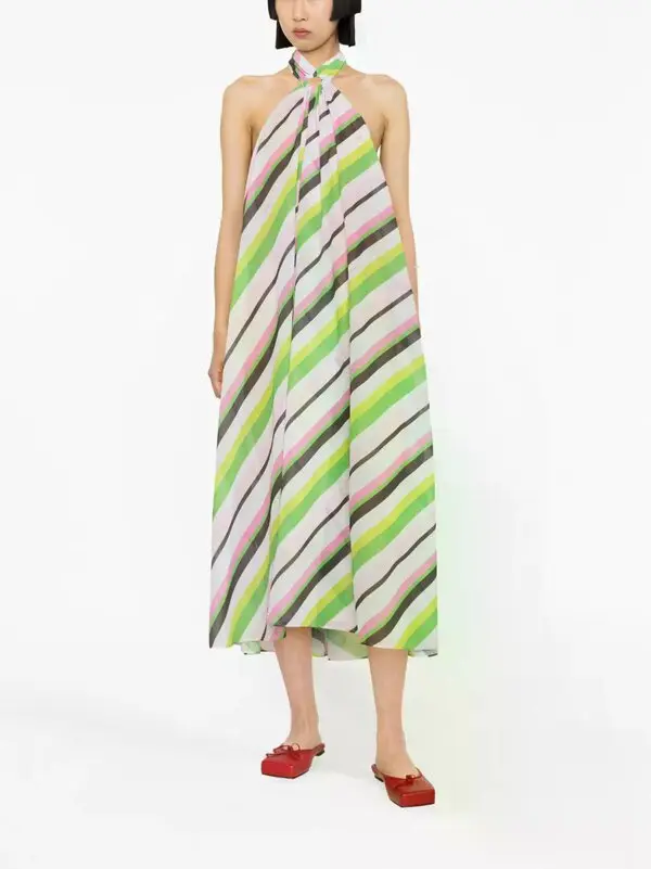 GANNI Striped Halterneck Midi Dress
