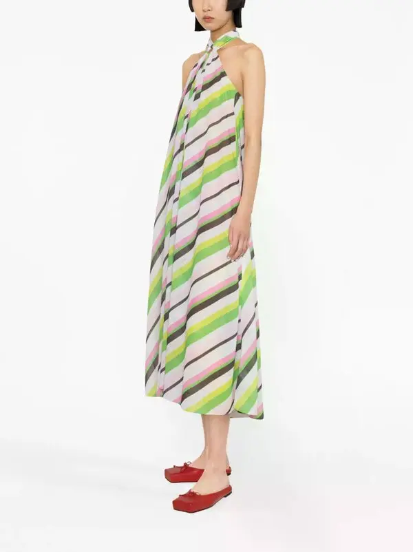 GANNI Striped Halterneck Midi Dress