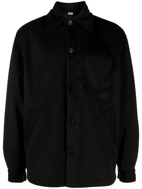 Gcds Logo-embroidered Overshirt - Black