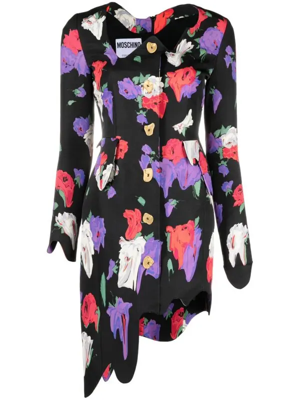 Moschino Floral-print Asymmetric Minidress - Black