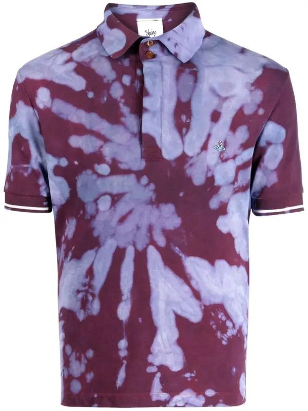 STAIN SHADE Tie-die Print Cotton Polo Shirt - Purple