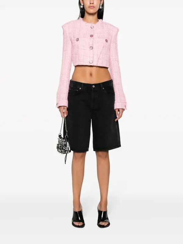 Gcds Button-up Cropped Tweed Jacket - Pink