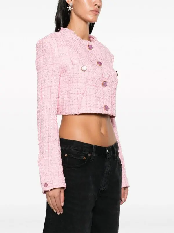 Gcds Button-up Cropped Tweed Jacket - Pink
