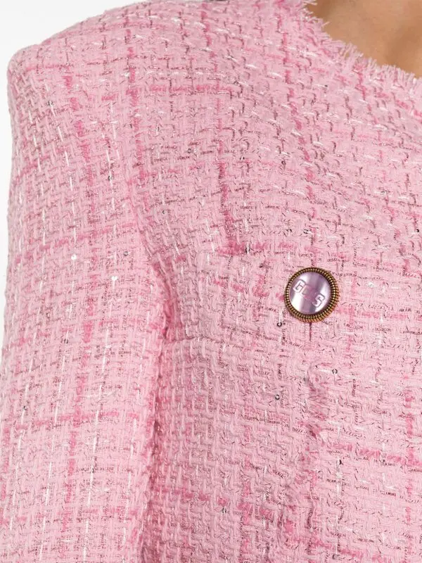 Gcds Button-up Cropped Tweed Jacket - Pink