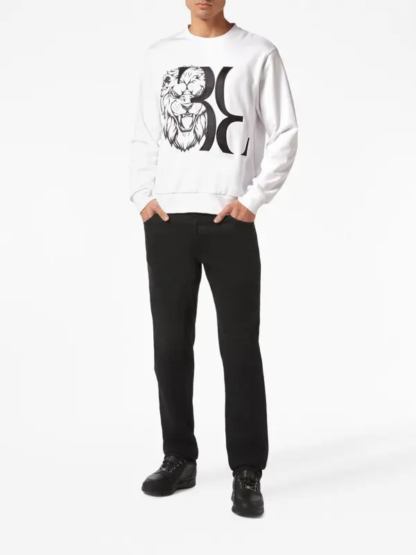 BILLIONAIRE Cotton Sweatshirt With Lion Graphic - White