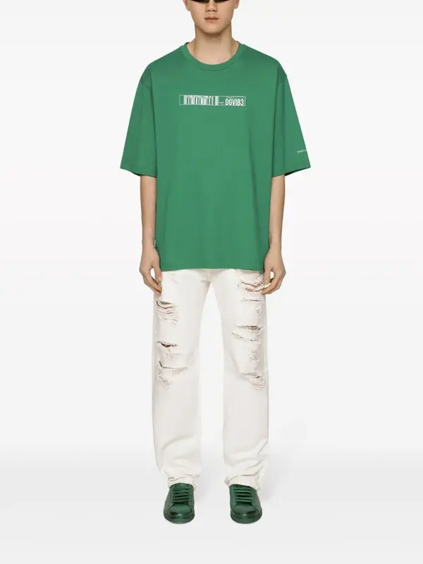 Dolce & Gabbana Barcode-print Cotton T-shirt - Green