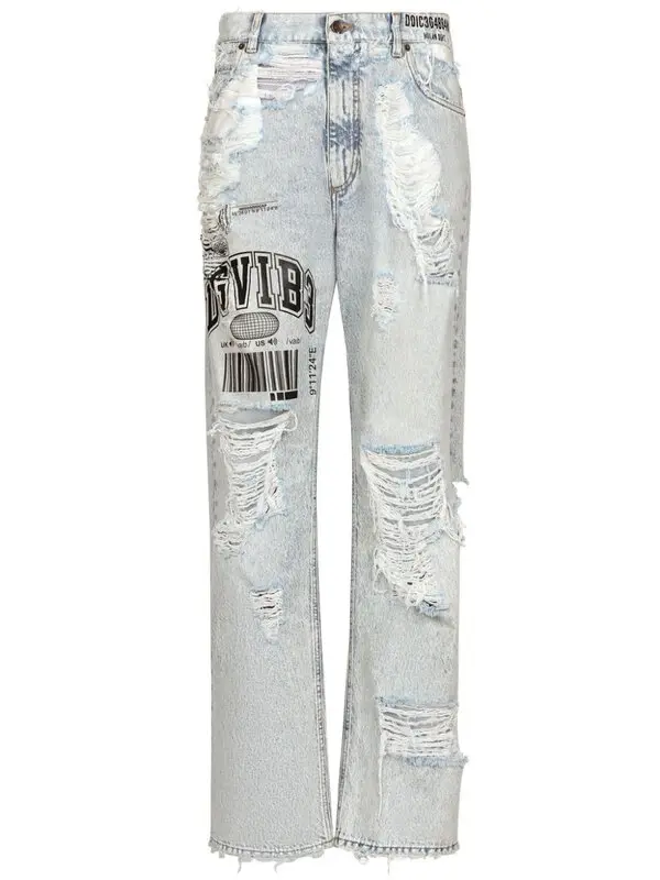 Dolce & Gabbana Distressed Wide-leg Jeans