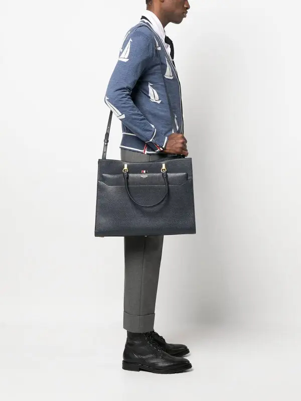 Thom Browne Pebbled-leather Duet Tote - Blue
