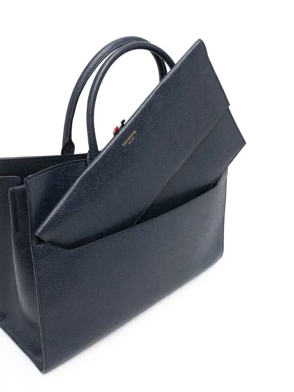Thom Browne Pebbled-leather Duet Tote - Blue