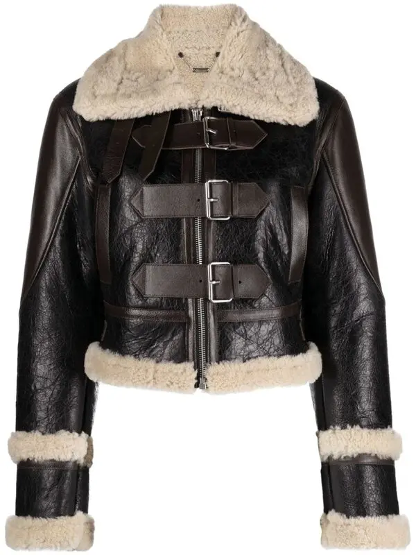 Blumarine Shearling-trim Leather Jacket - Black