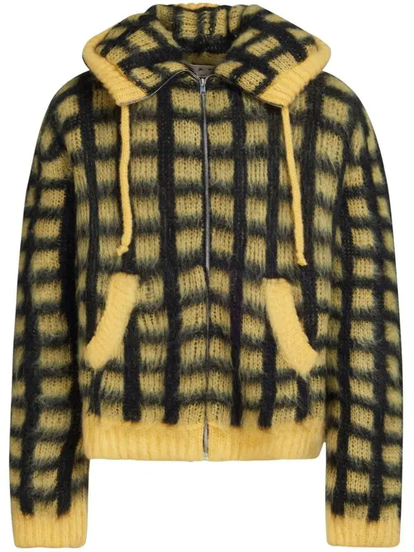 Marni Checked Mohair-blend Cardigan - Yellow