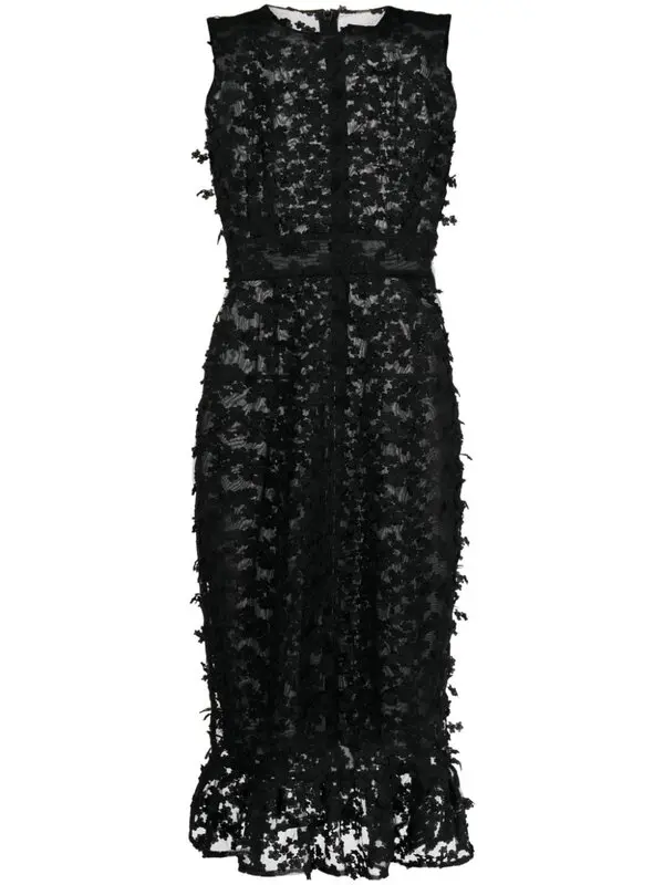 Cynthia Rowley Floral-Lace Midi Dress - Black | Editorialist