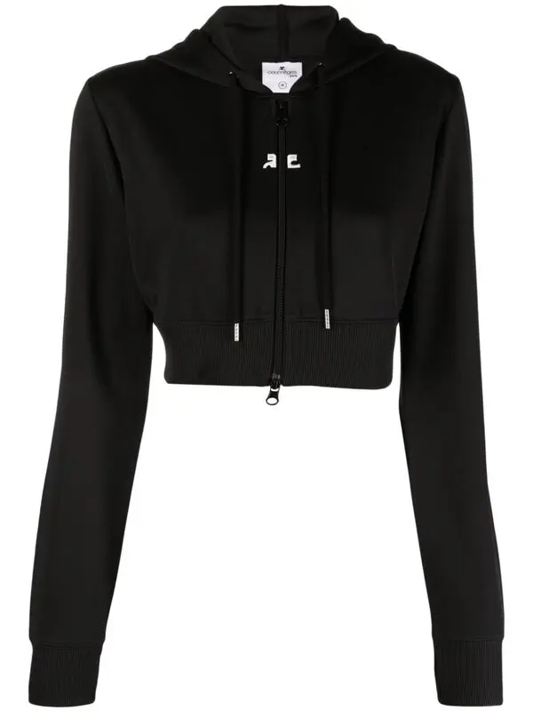 COURREGES Logo-patch Cropped Zipped Hoodie