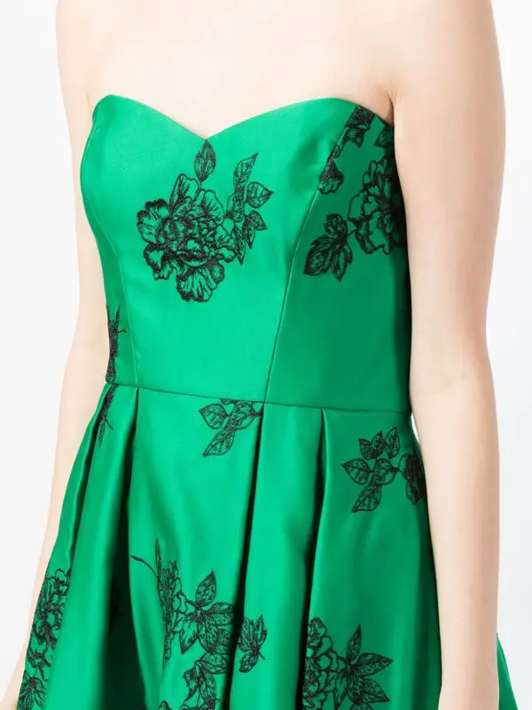 Marchesa Floral-embroidery Strapless Midi Dress - Green