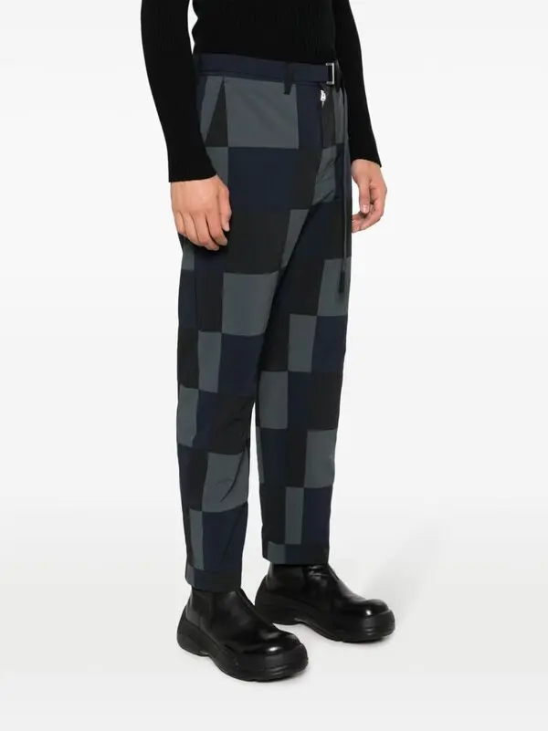 Sacai Checkerboard-print Cotton Chino Trousers