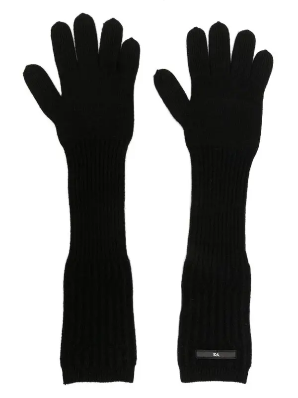 Y3 Logo-patch Knit Gloves - Black