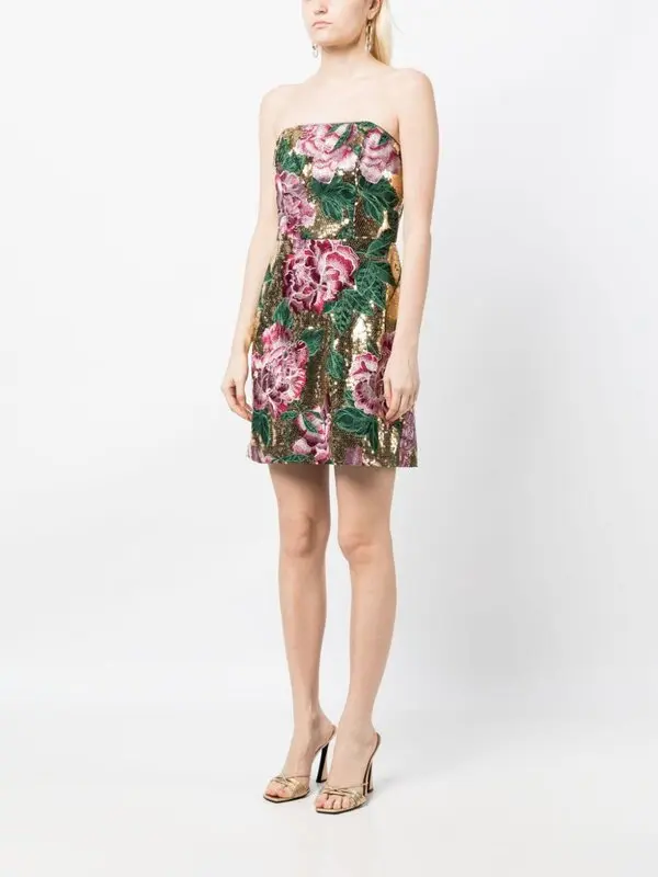 Marchesa Floral-embroidered Strapless Mini Dress