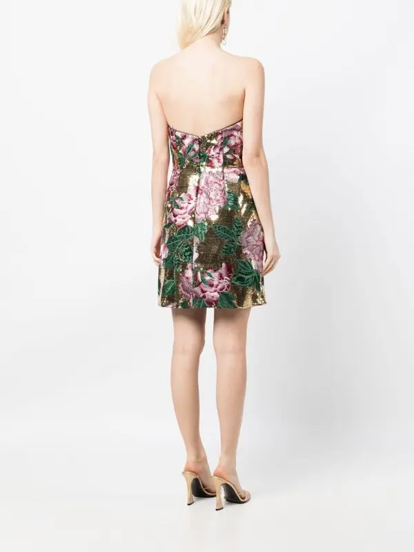 Marchesa Floral-embroidered Strapless Mini Dress