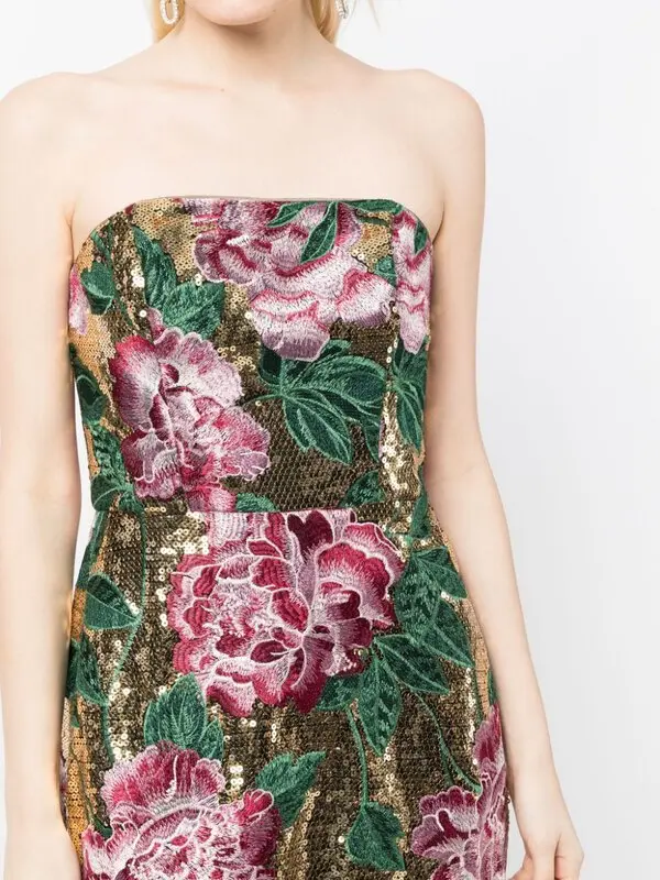Marchesa Floral-embroidered Strapless Mini Dress