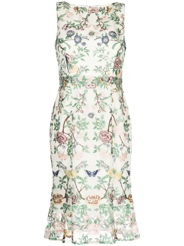 Marchesa Floral-embroidered Midi Dress - Neutrals | Editorialist