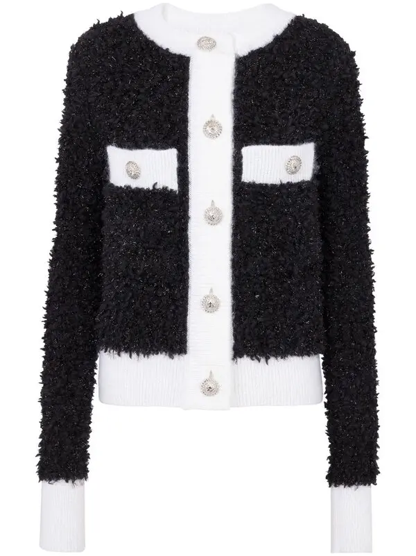 Balmain Bouclé Knitted Cardigan - Black