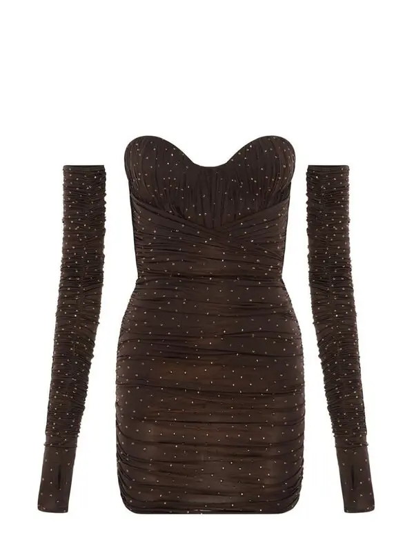 Alex Perry Koda Ruched Mini Dress - Brown