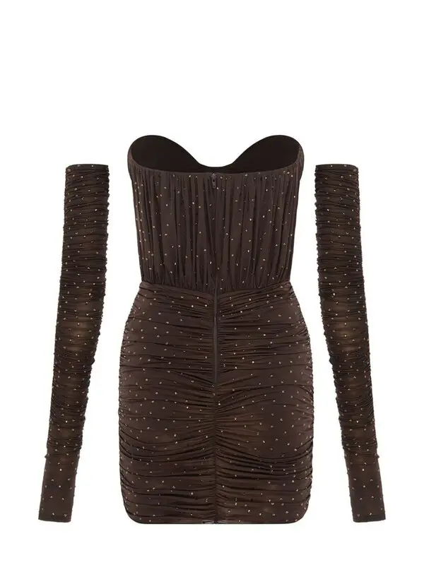 Alex Perry Koda Ruched Mini Dress - Brown