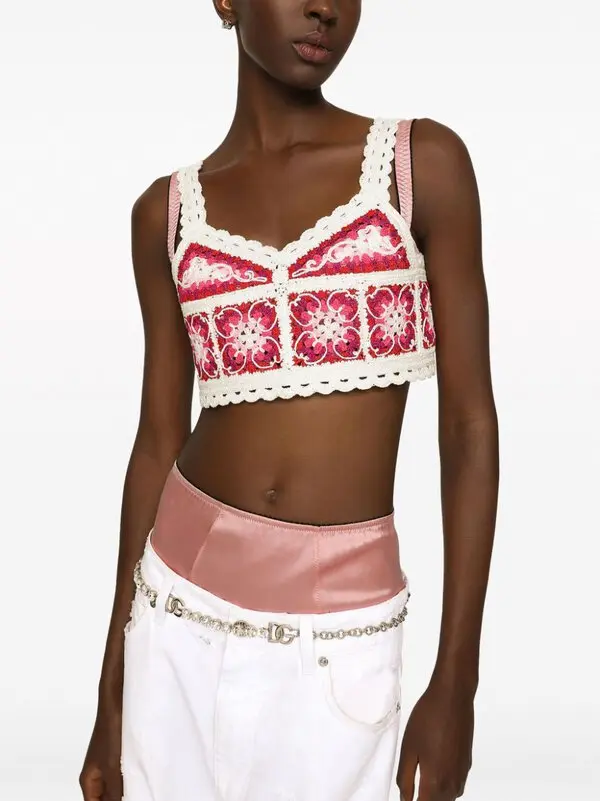 Dolce & Gabbana Crochet-knit Panelled Cropped Top