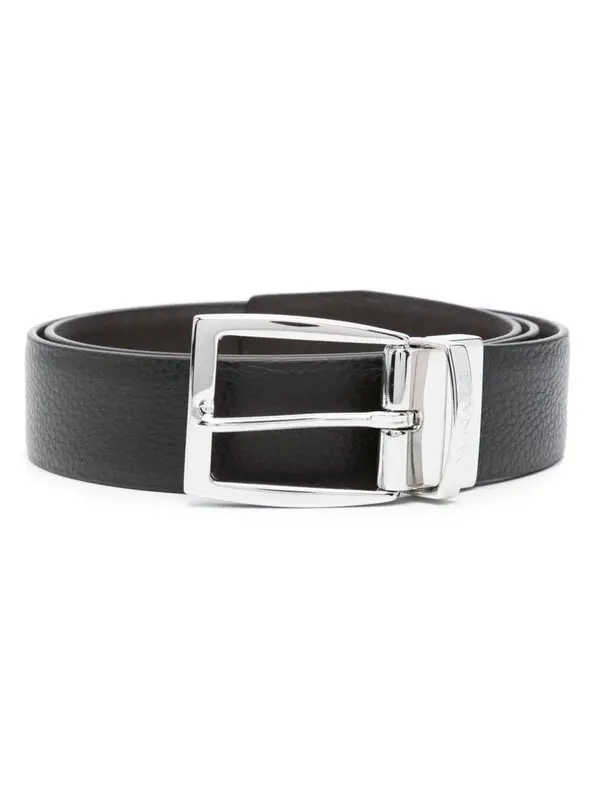 Canali Logo-engraved Pebbled Leather Belt - Black