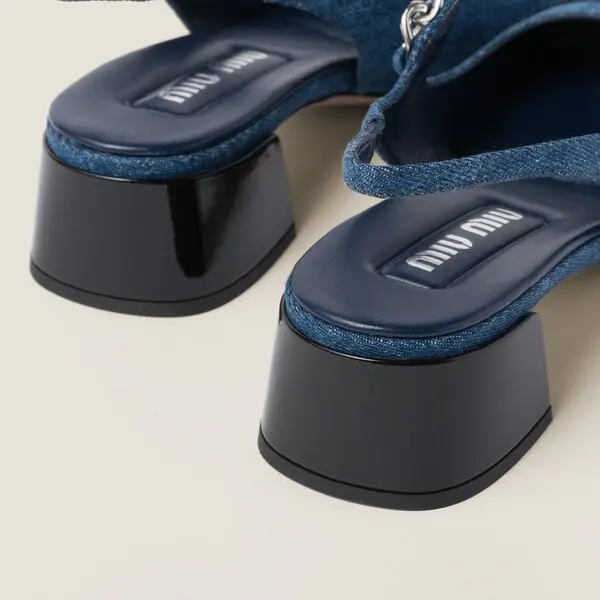 Miu Miu Denim And Patent Leather Slingback Pumps