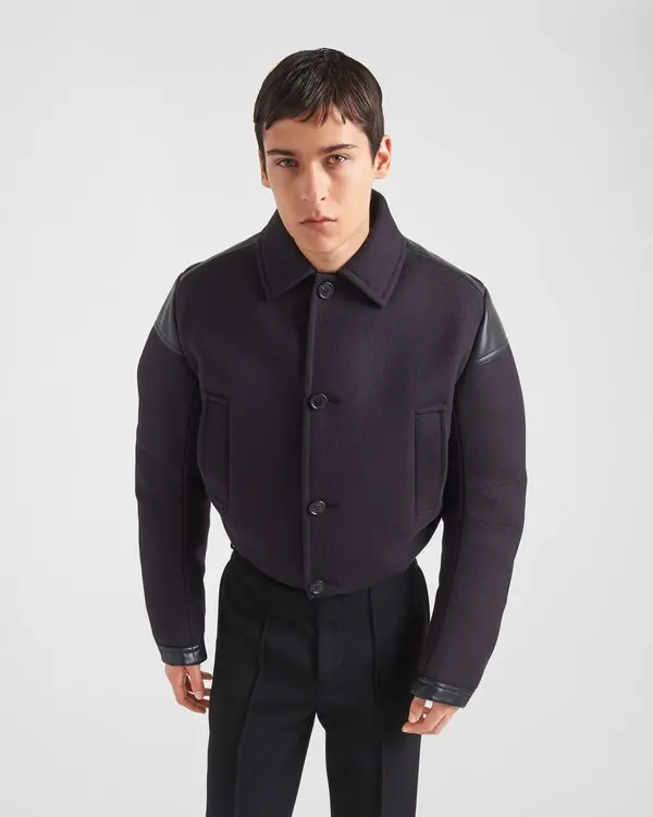 Prada Cropped Wool Blend Down Jacket - Navy | Editorialist