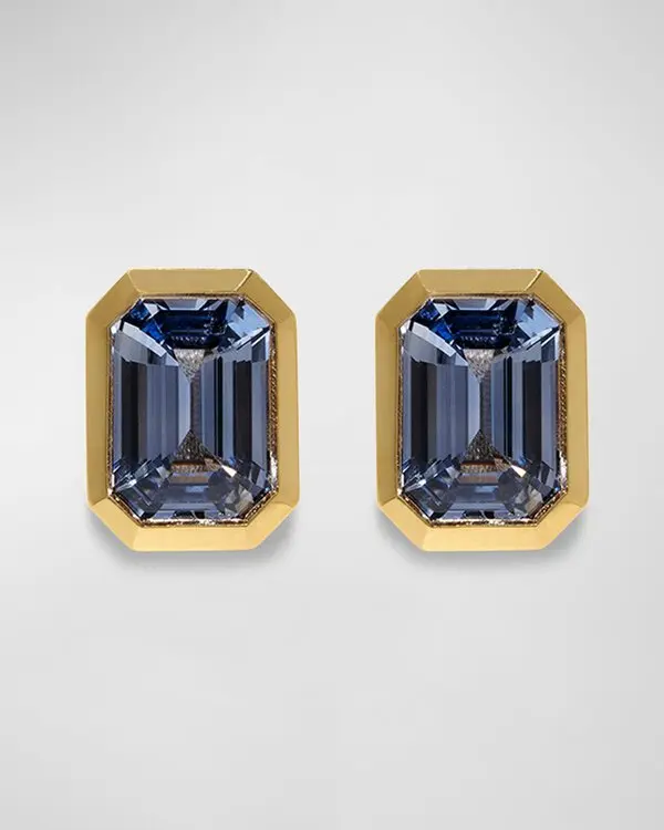 AZLEE 18k Yellow Gold Large Sapphire Stud Earrings