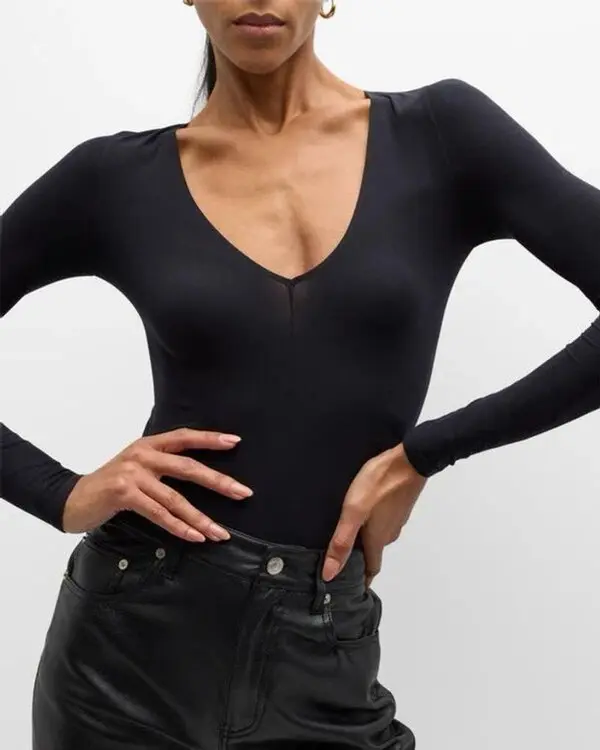 Commando Ballet Long-sleeve V-neck Microfiber Bodysuit