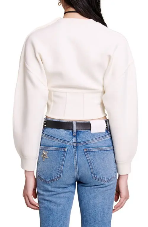 Maje Crop Lantern Sleeve Sweater With Corset Detail