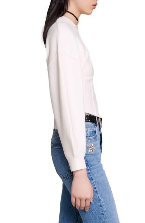 Maje Crop Lantern Sleeve Sweater With Corset Detail
