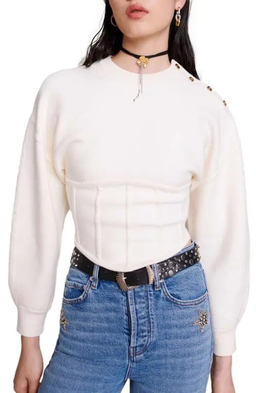 Maje Crop Lantern Sleeve Sweater With Corset Detail