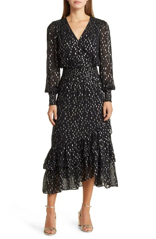 Lilly Pulitzer® Cristiana Dot Fil Coupé Long Sleeve Midi Dress