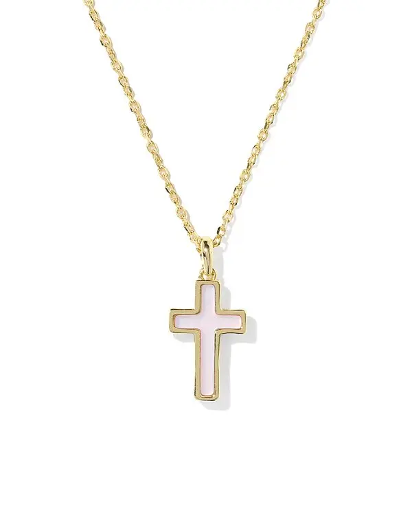 Kendra Scott 14k Gold Plated Cross Pendant Necklace - Gold Matte Blush Pink
